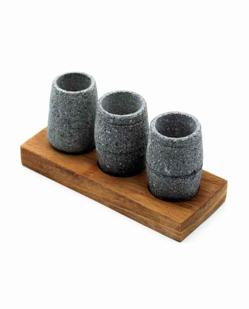 Juego de Tres Tequileros con Textura en Base Rectangular Madera Parota ...
